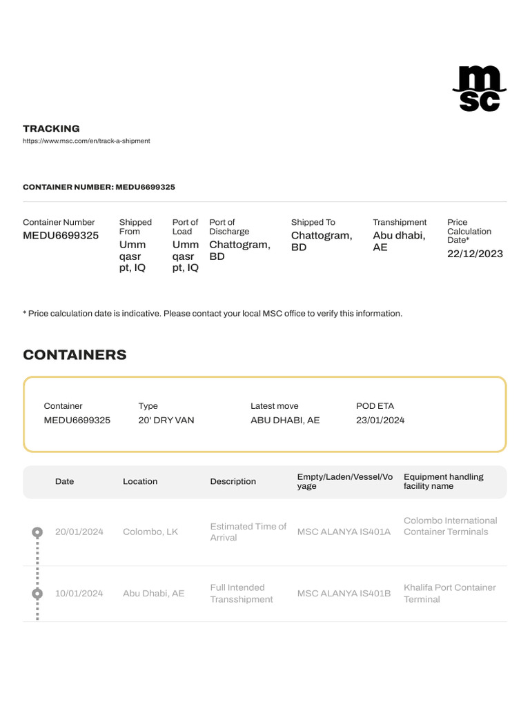 Shipping Container Tracking and Tracing MSC-1 | PDF | Water Transport ...