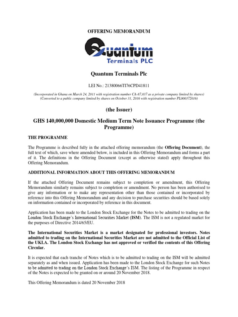 Quantum Terminals PLC MTN | PDF | Securities (Finance) | Securities Act ...