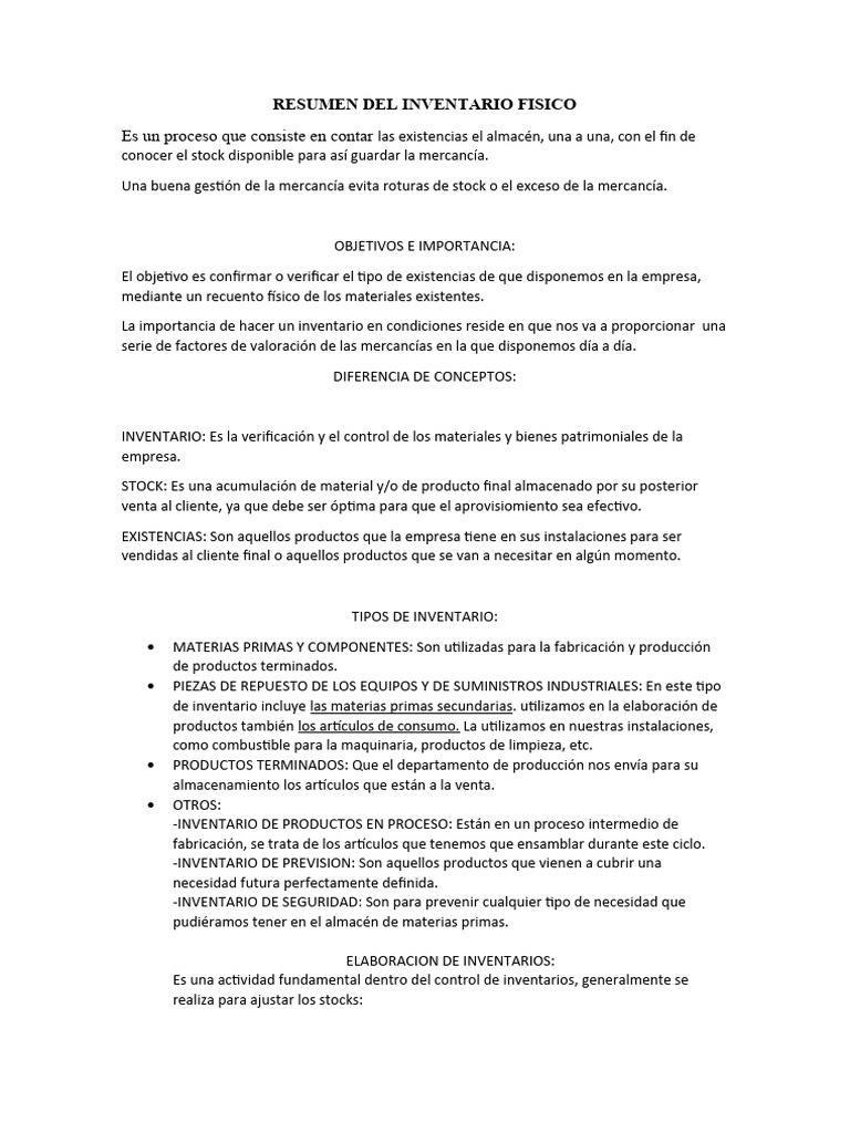 Resumen Del Inventario Fisico 23 | PDF | Business | Economias