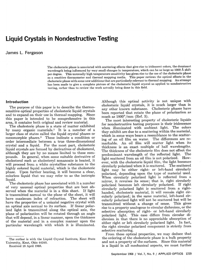 Liquid Crystals in Nondestructive Testing: James L. Fergason | PDF ...