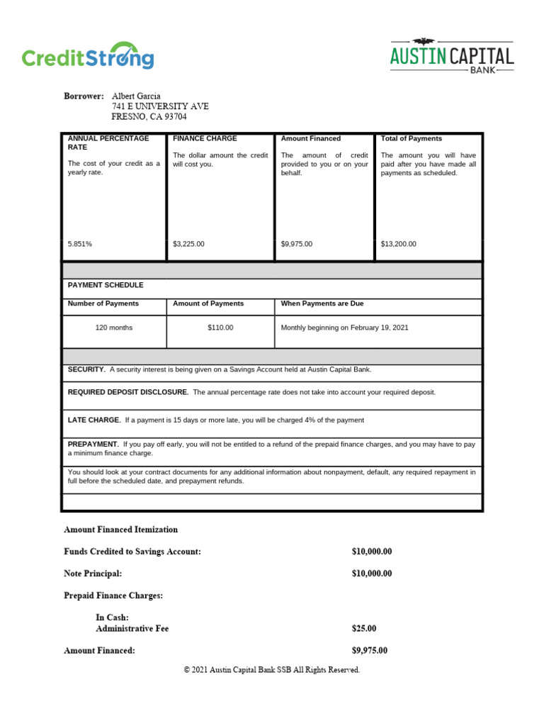 Loan Agreement Summary for Albert Garcia | PDF | Loans | Interest