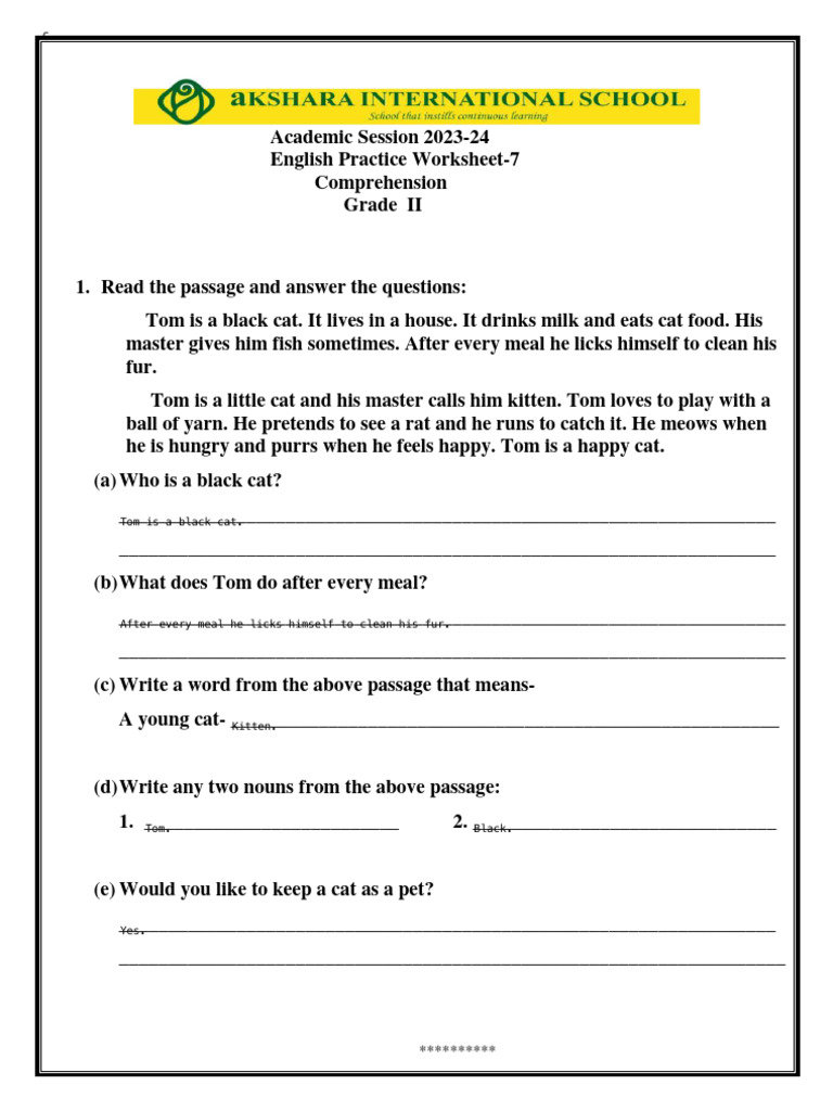 Eng WS-7 Comprehension | PDF