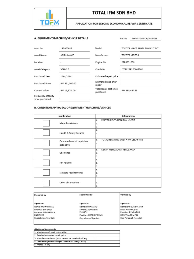 Ambulance Repair Cost Analysis | PDF | Business | Transport