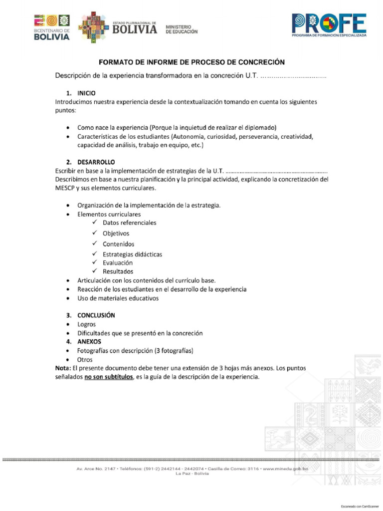 Formato de Informe de Proceso de Concreción | PDF