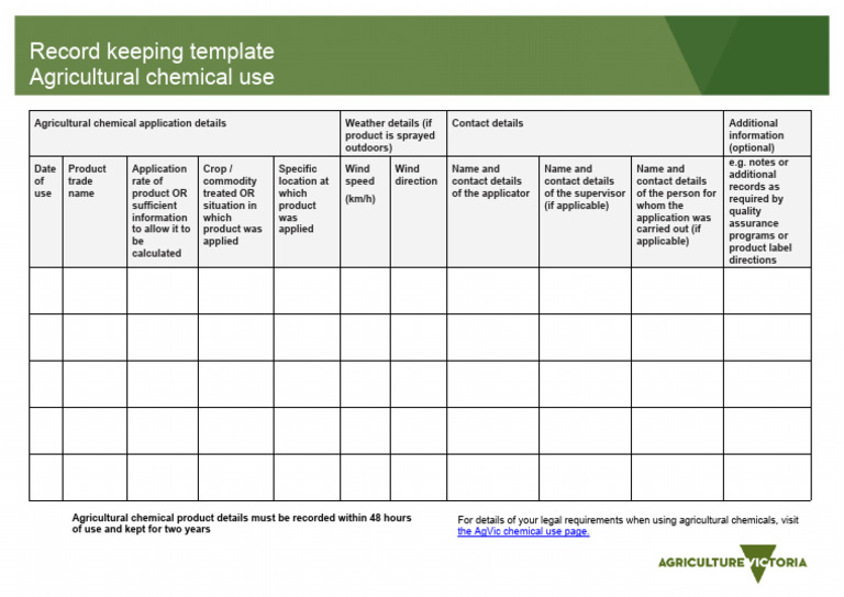 Record Keeping Template - Agricultural Chemical Use | Download Free PDF ...