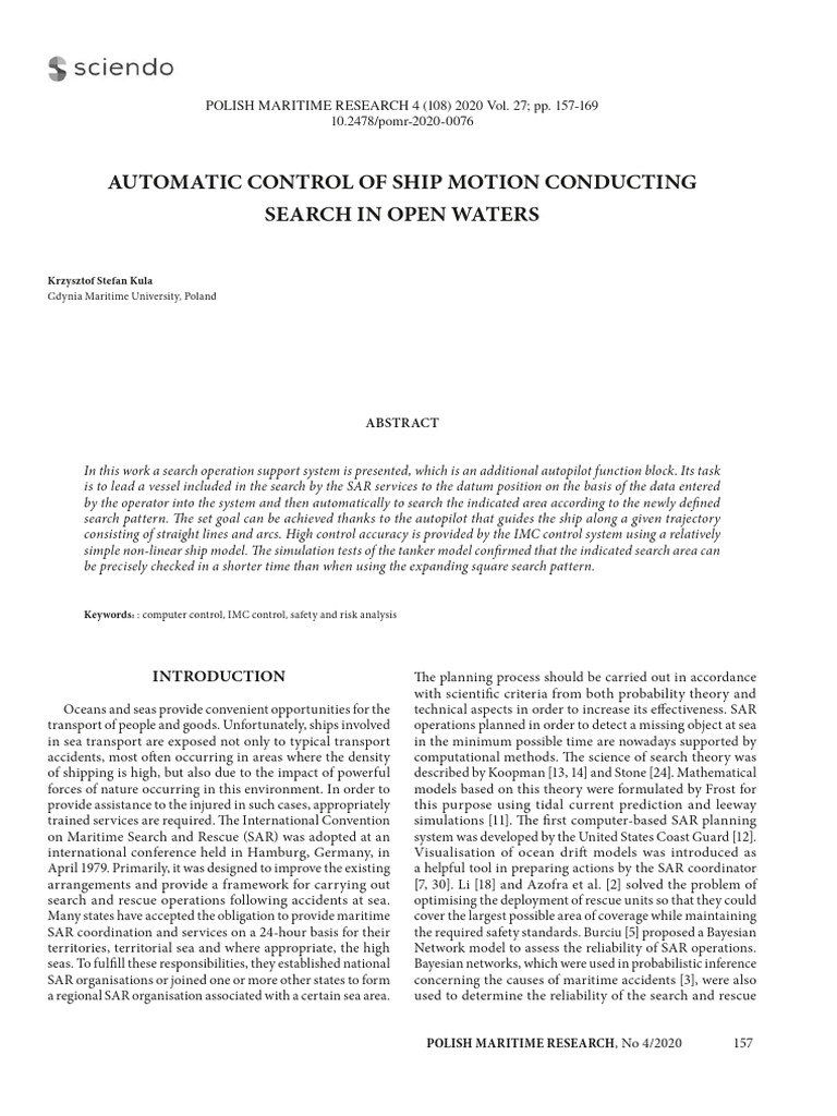 Automatic Control of Ship Motion Co | PDF | Search And Rescue | Area