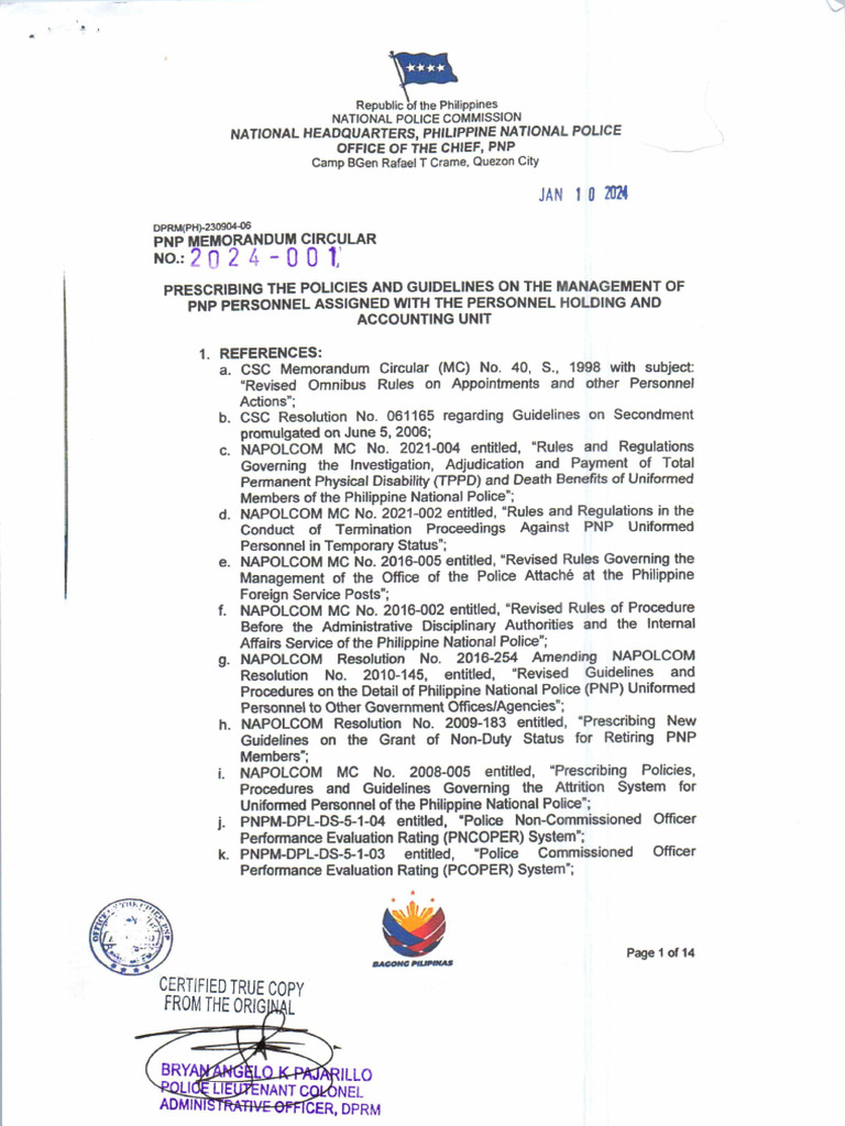 PNP MC 2024 001 Prescribing The Policies and Guidelines On The ...