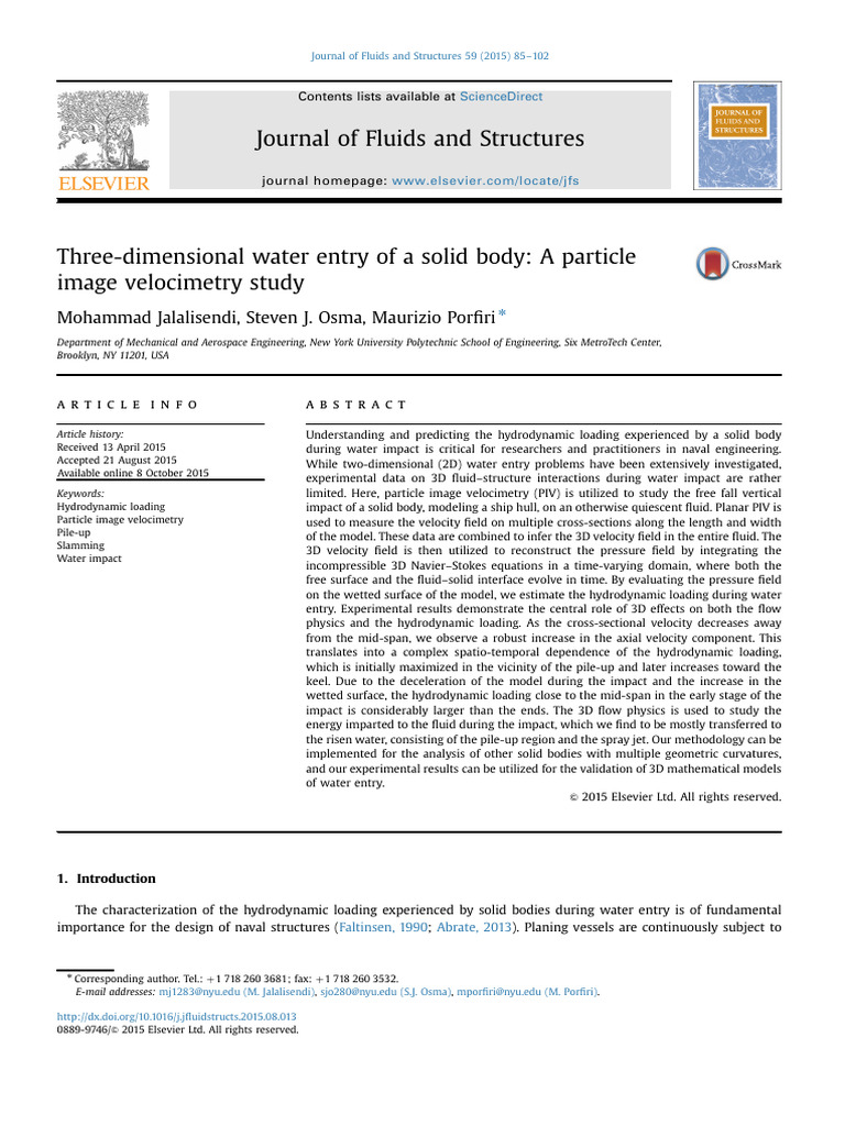 Three-dimensional water entry of a solid body A particle | Download ...