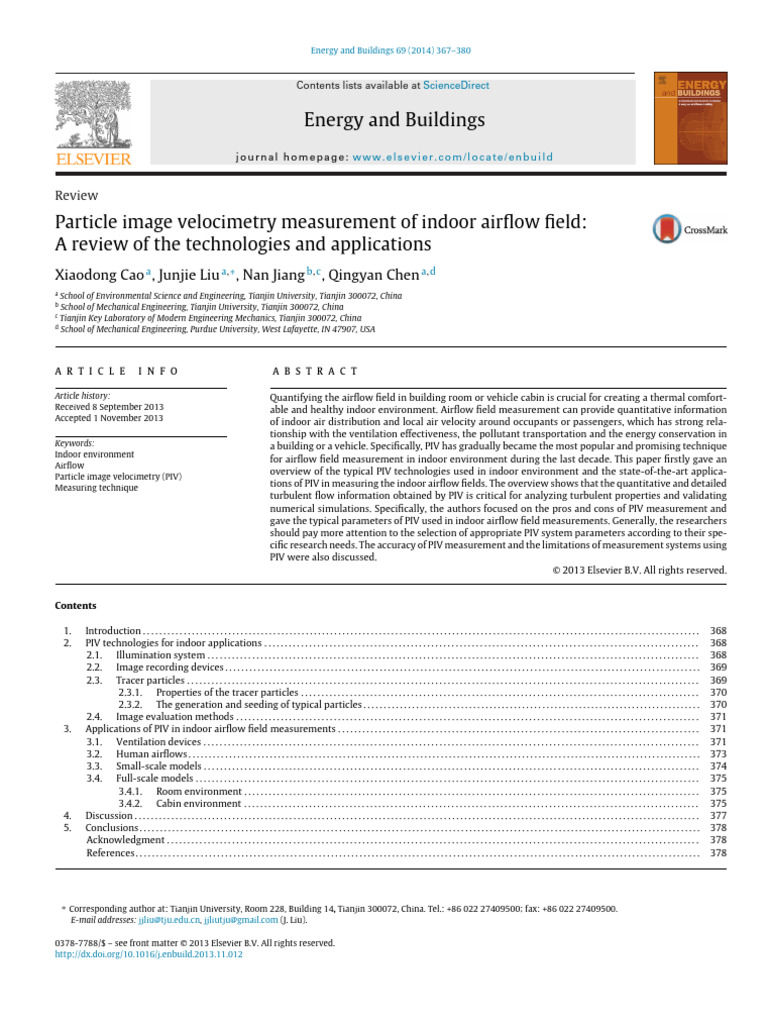Particle image velocimetry measurement of indoor airflow field | PDF ...