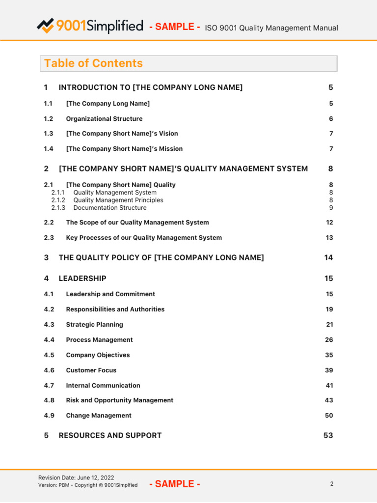 Sample Quality Management Manual TOC-Process | PDF | Quality Management | Quality Management System