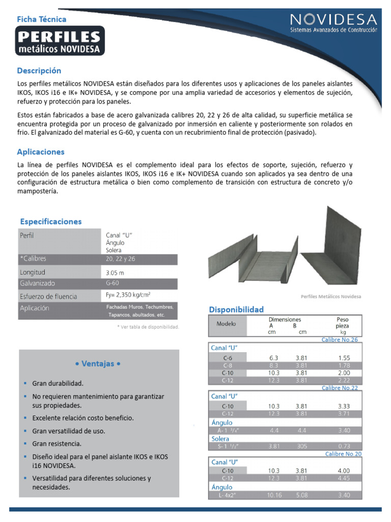 Ficha Tecnica Perfiles | Descargar gratis PDF | Acero | Aislamiento térmico