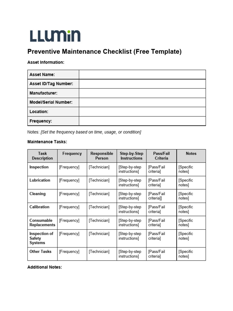 Preventive Maintenance Template | PDF