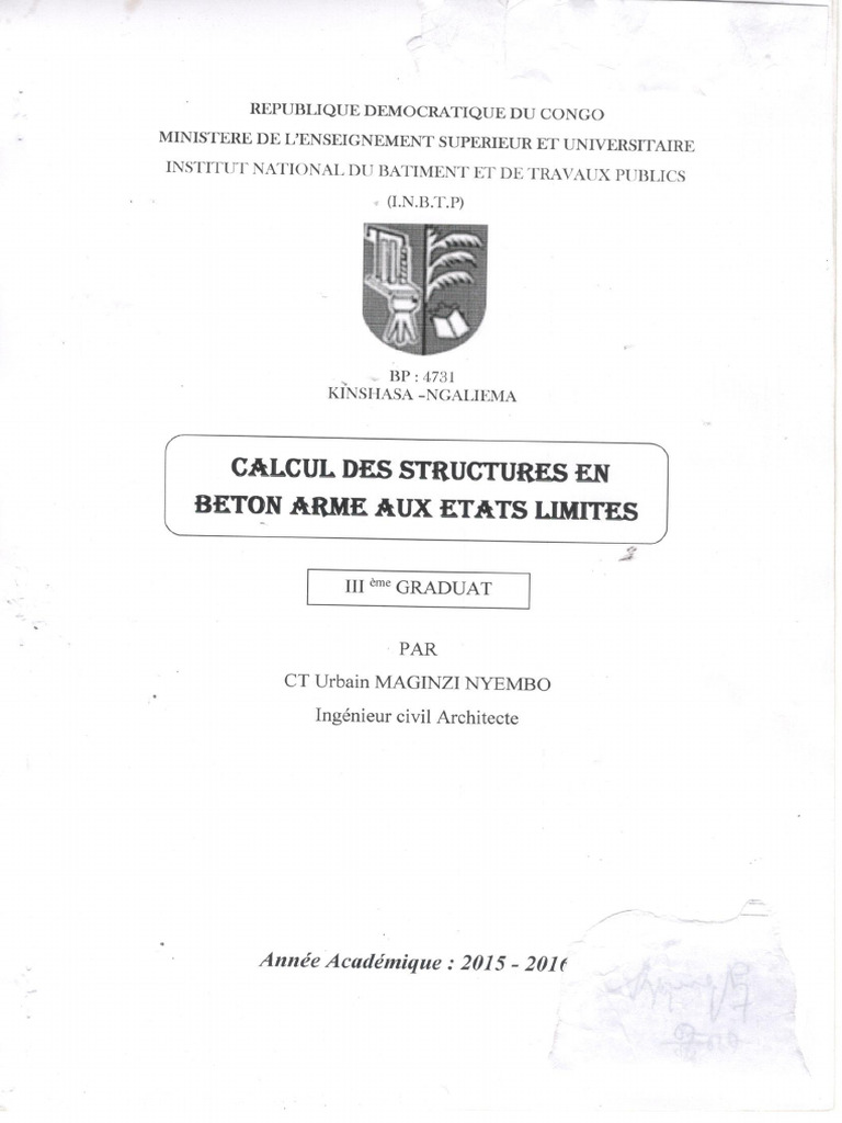 Calcul Des Structures Inbtp 1 - 123852 | PDF