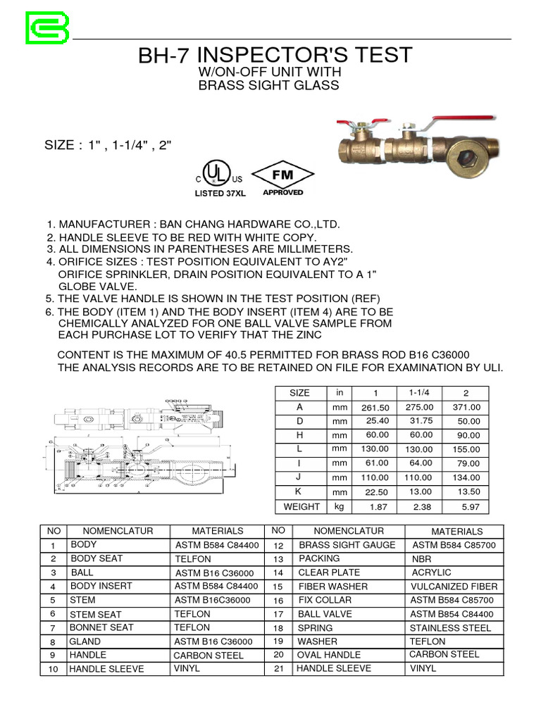 Brosur BANCHANG - Inspector Test Valve (BH - 7 Inspectors Test) | PDF ...