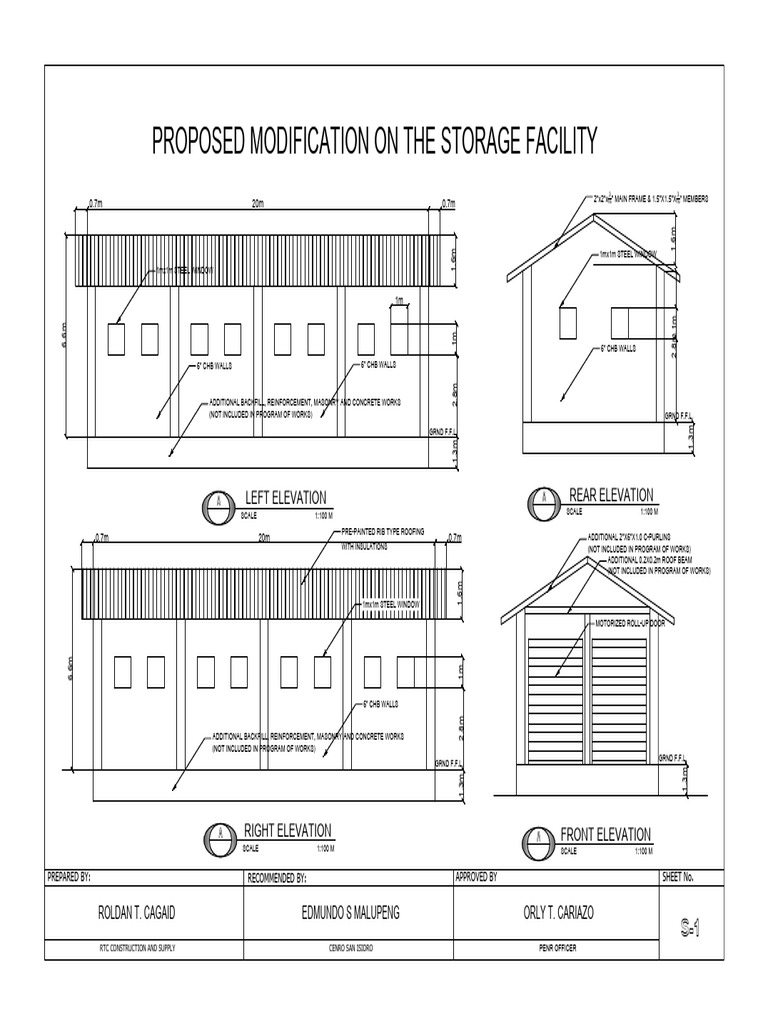 Proposed Modification On The Storage Facility: Left Elevation Rear Elevation | PDF ...