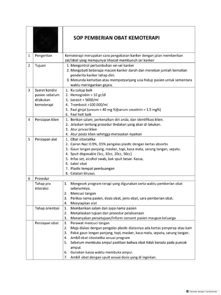Sop Pemberian Obat Kemoterapi 5 PDF Free 1 | PDF
