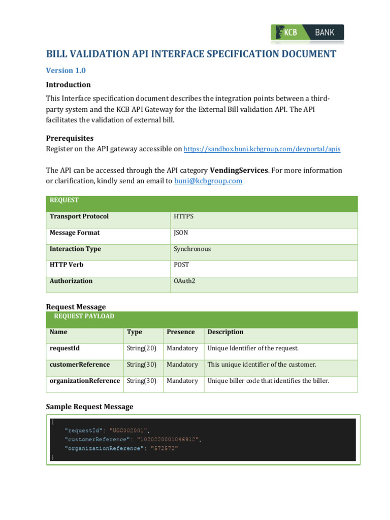 Bill Validation Api Specification Document | PDF | Information ...