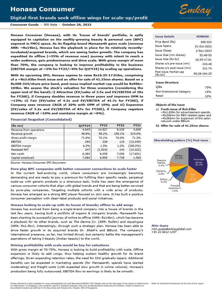 Emkay-Mama Earth - IC Report - Oct 2023 | PDF | Brand | Consumer Behaviour