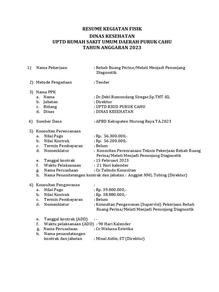 Data Dan Progress - Ruang Perina | PDF