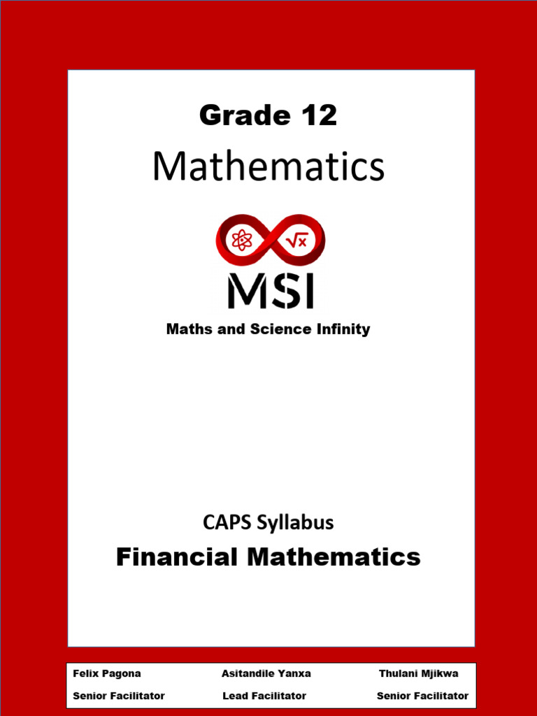 Grade 12 Financial Mathematics Formulas | PDF | Interest | Loans