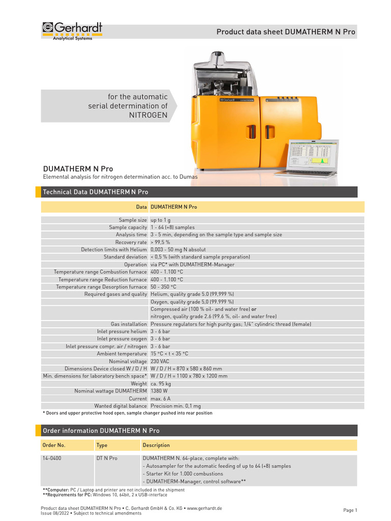 DUMATHERM N Pro: Lab Nitrogen Analyzer | PDF | Detection Limit ...