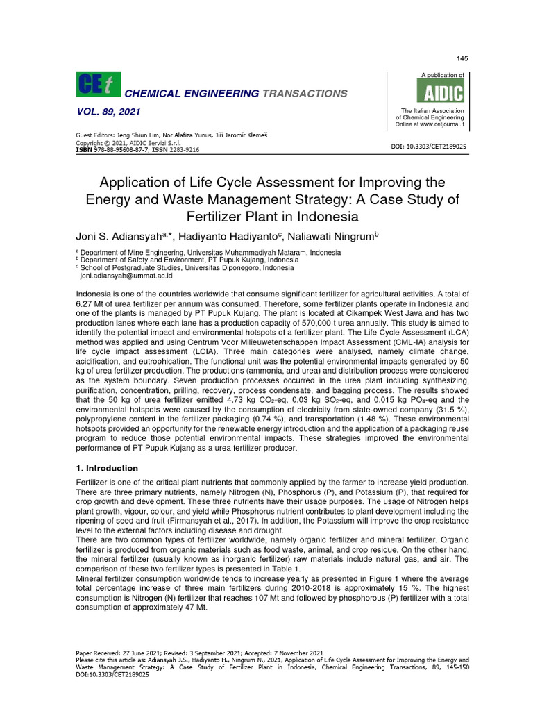 Application Of Life Cycle Assessment For Improving The Download Free Pdf Fertilizer