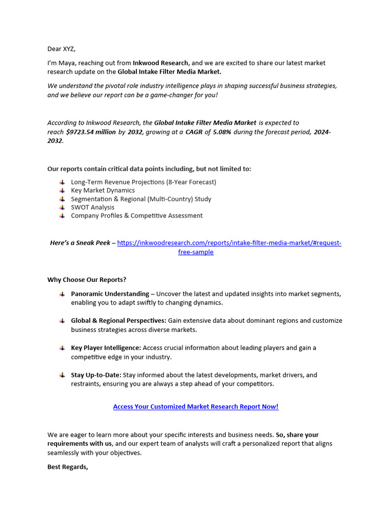 Global Intake Filter Media Market | PDF