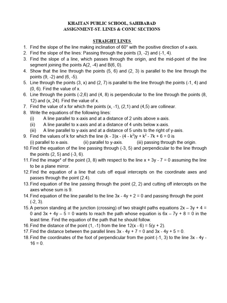 Straight Lines & Conic Sections Class 11th | PDF | Ellipse | Line ...