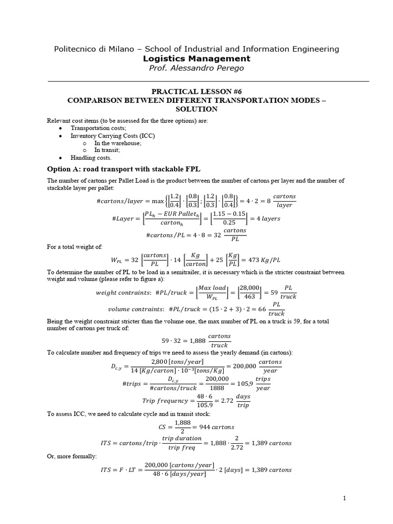 PL6 - Transportation Modes - Sol | PDF | Supply Chain Management ...
