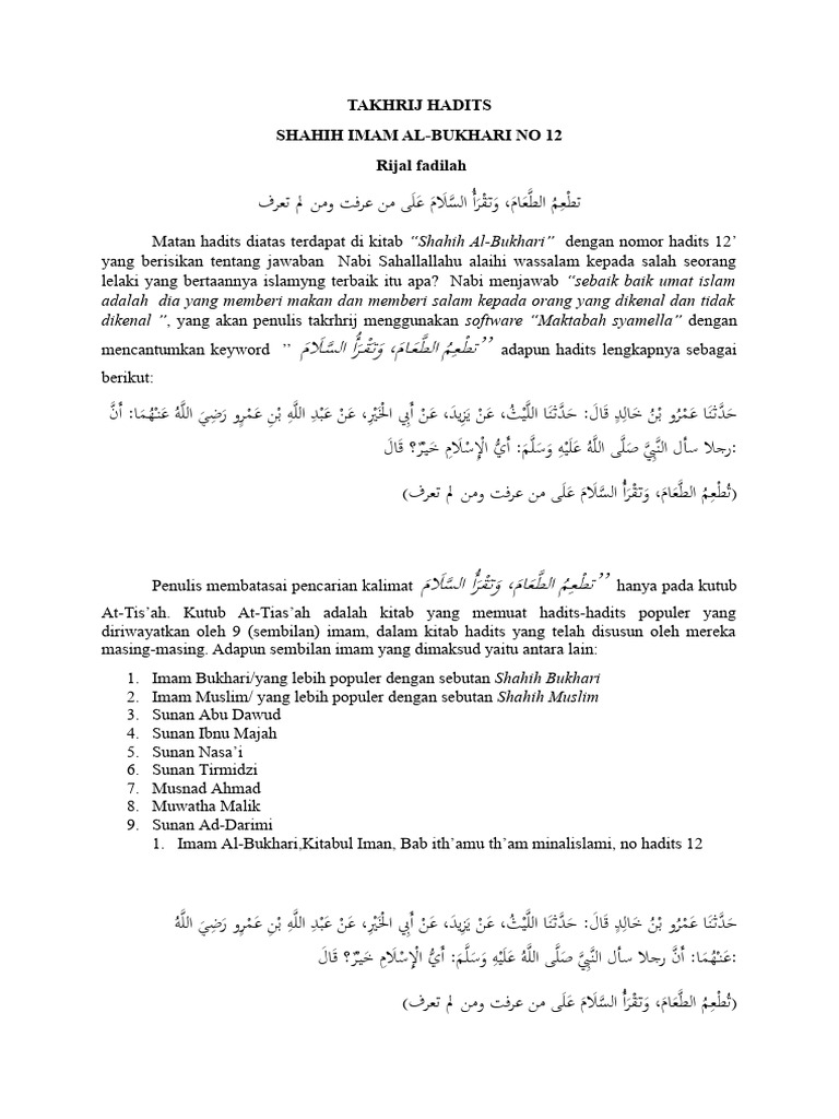TAKHRIJ HADITS Rijal Fadilah | PDF