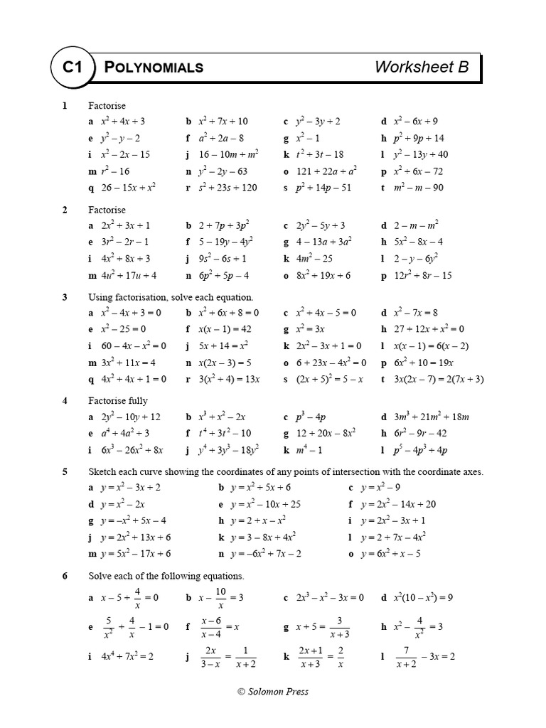 A - Quadratics - Factorising Questions (Most) | PDF