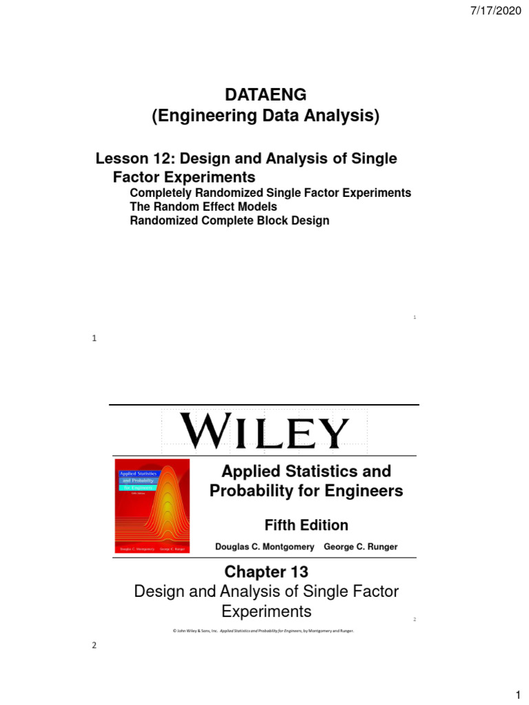 DATAENG Lesson 12 Design and Analysis of Single Factor Expeirments (5th ed) handout | Download ...