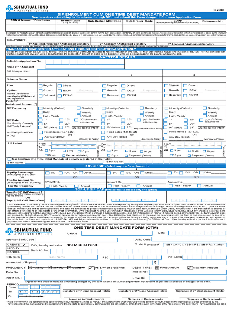 Sip Enrolment One Time Debit Mandate Form | PDF | Debit Card | Banks
