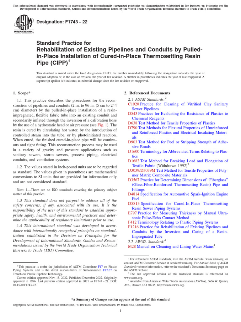 Astm F1743-Us | PDF | Pipe (Fluid Conveyance) | Applied And Interdisciplinary Physics