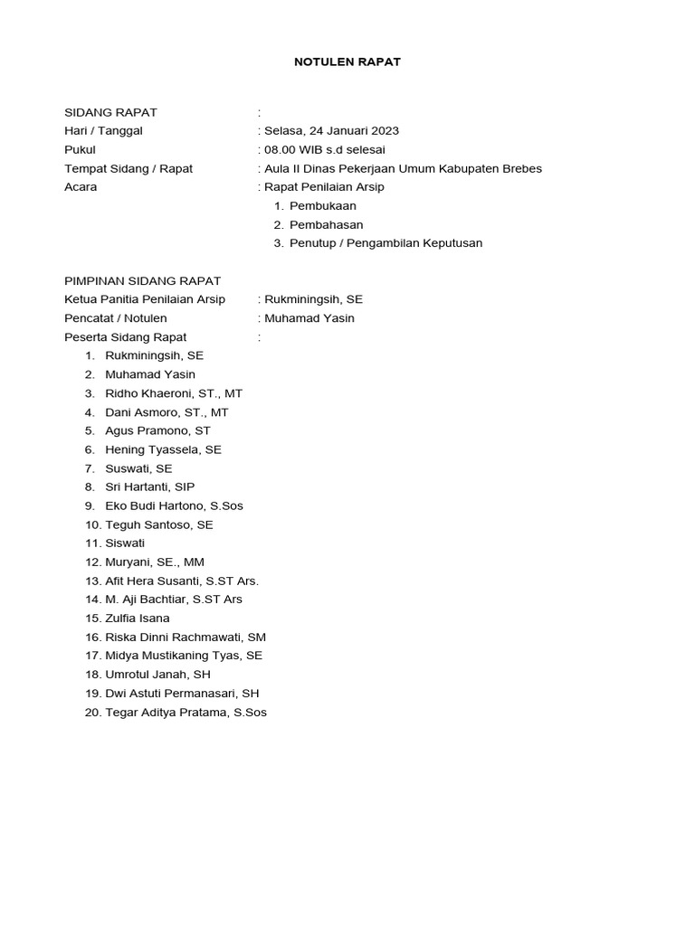 3.. (C) Notulen Penilai Arsip - DPU - Maju | PDF