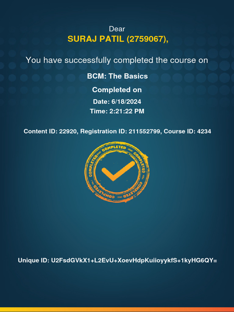 BCM The Basics Completion Certificate | PDF