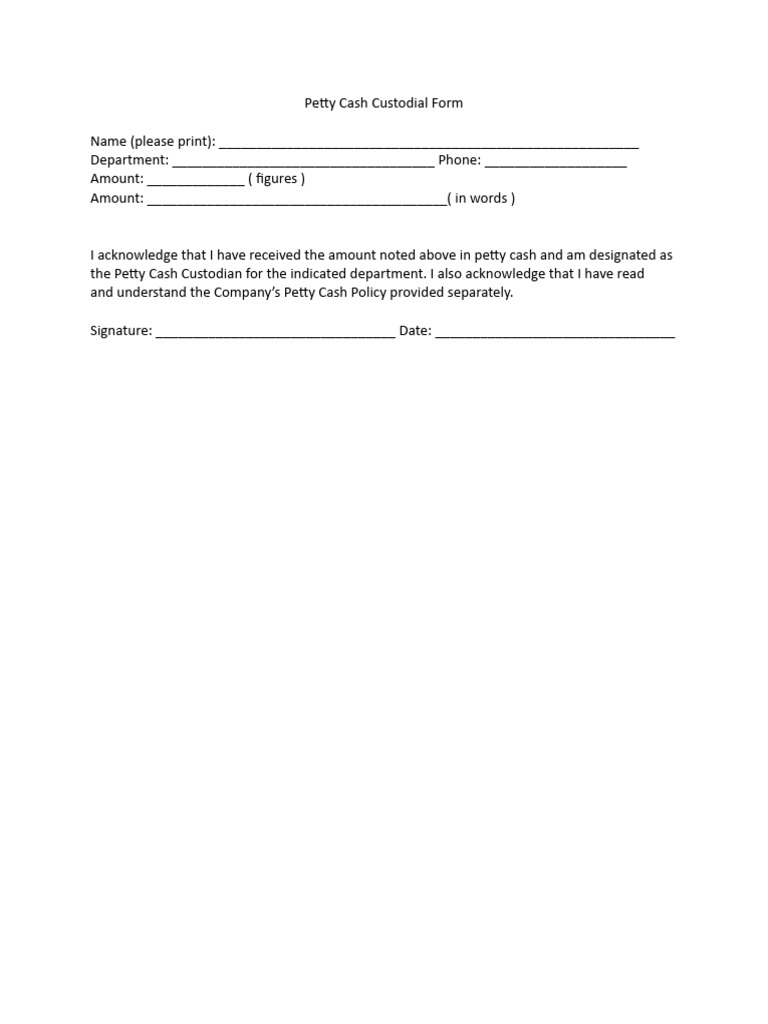 Petty Cash Custodial Form | PDF