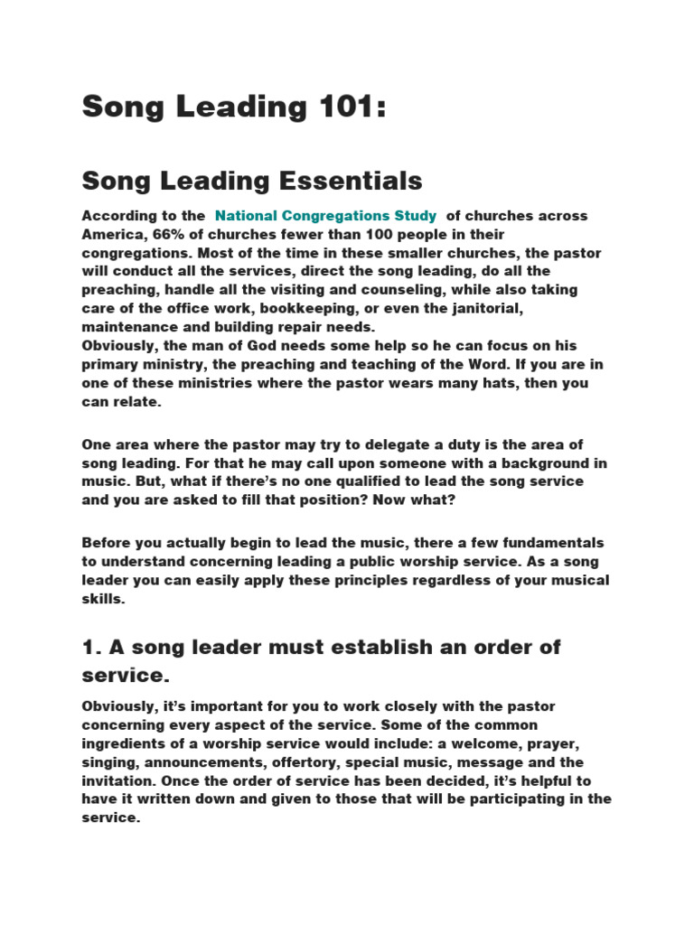 Song Leading 101 | Download Free PDF | Pastor