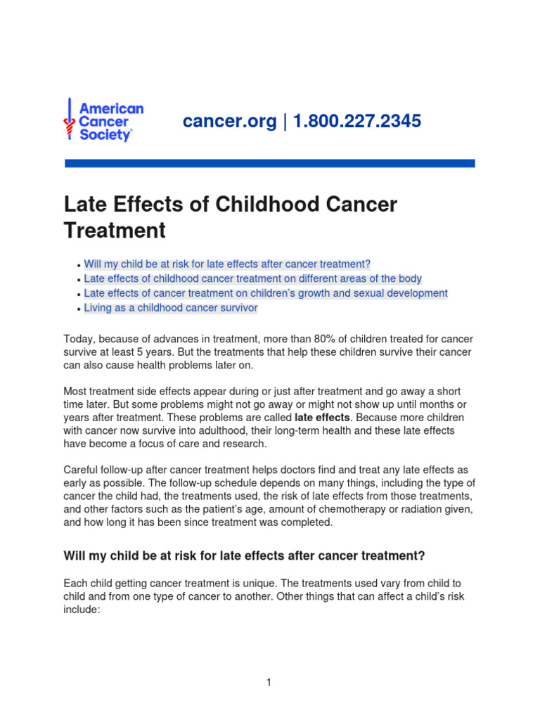 Late Effects of Childhood Cancer Treatment | PDF | Radiation Therapy ...