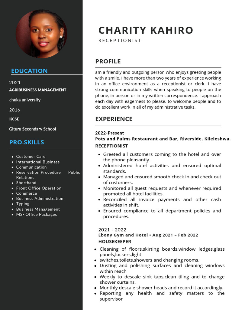 Receptionist & Housekeeper Profile | PDF