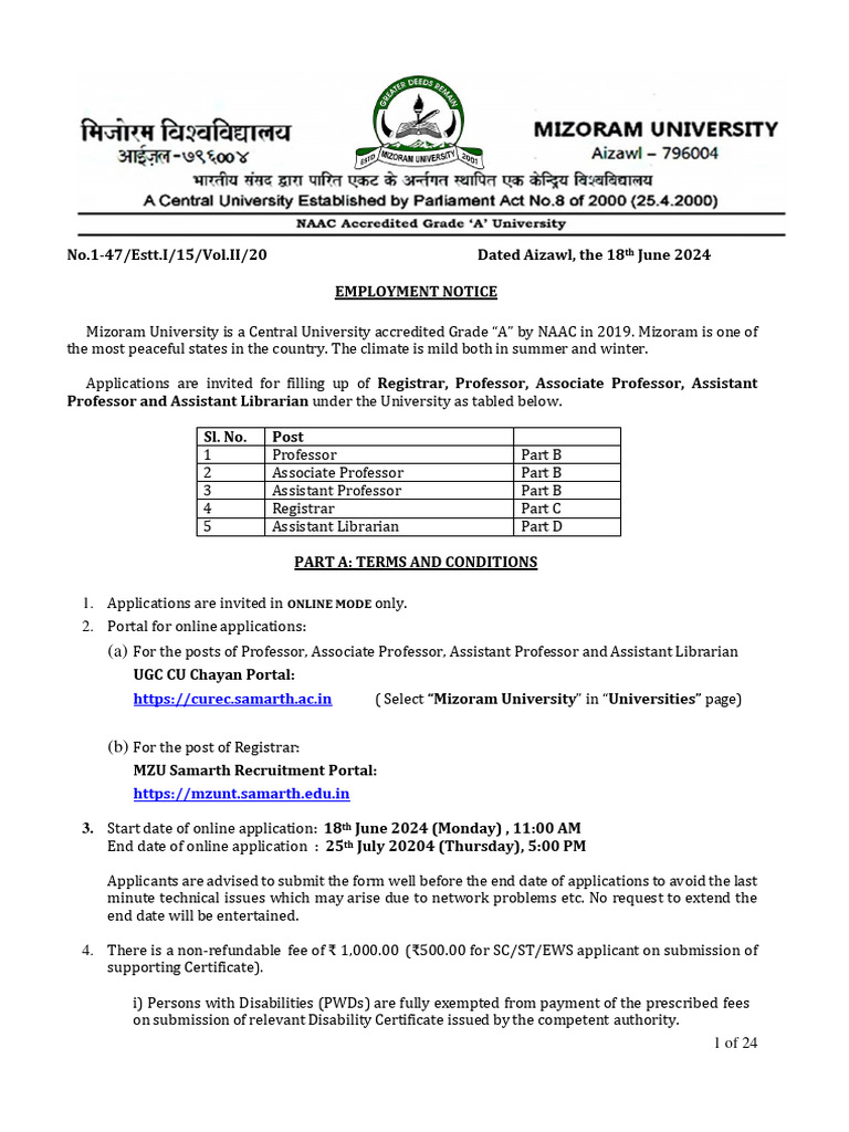 MZU Advertisement 1 | PDF | Academic Degree | Doctor Of Philosophy