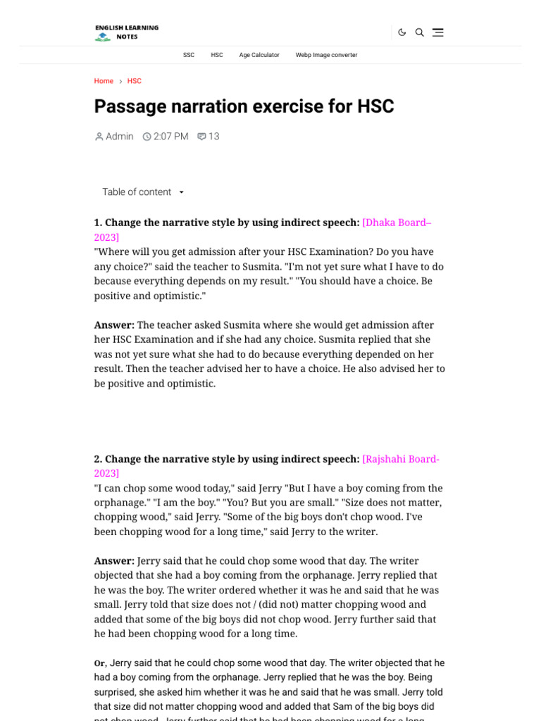 HSC Indirect Speech Exercises 2023 | PDF | Aesop | Fable