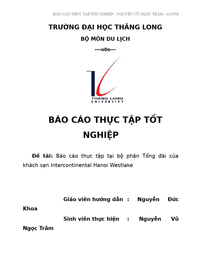 123doc Bao Cao Thuc Tap Tot Nghiep Tai Bo Phan Tong Dai Khach San Intercontinental Hanoi ...