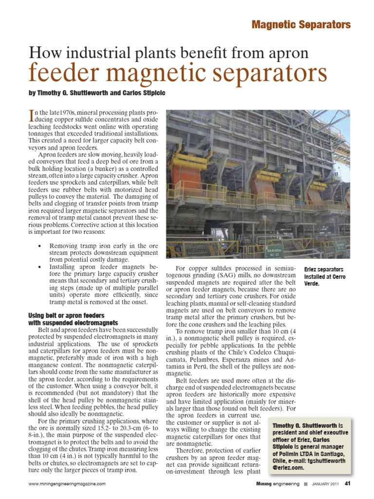 Apron Feeder Mag Sep Mining Engineering Jan 2011 | PDF | Belt ...