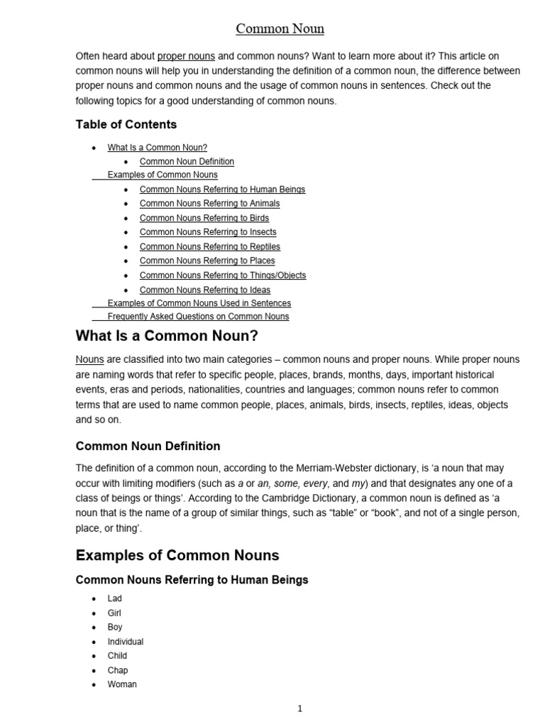 4 Common Noun | PDF | Noun | Definition