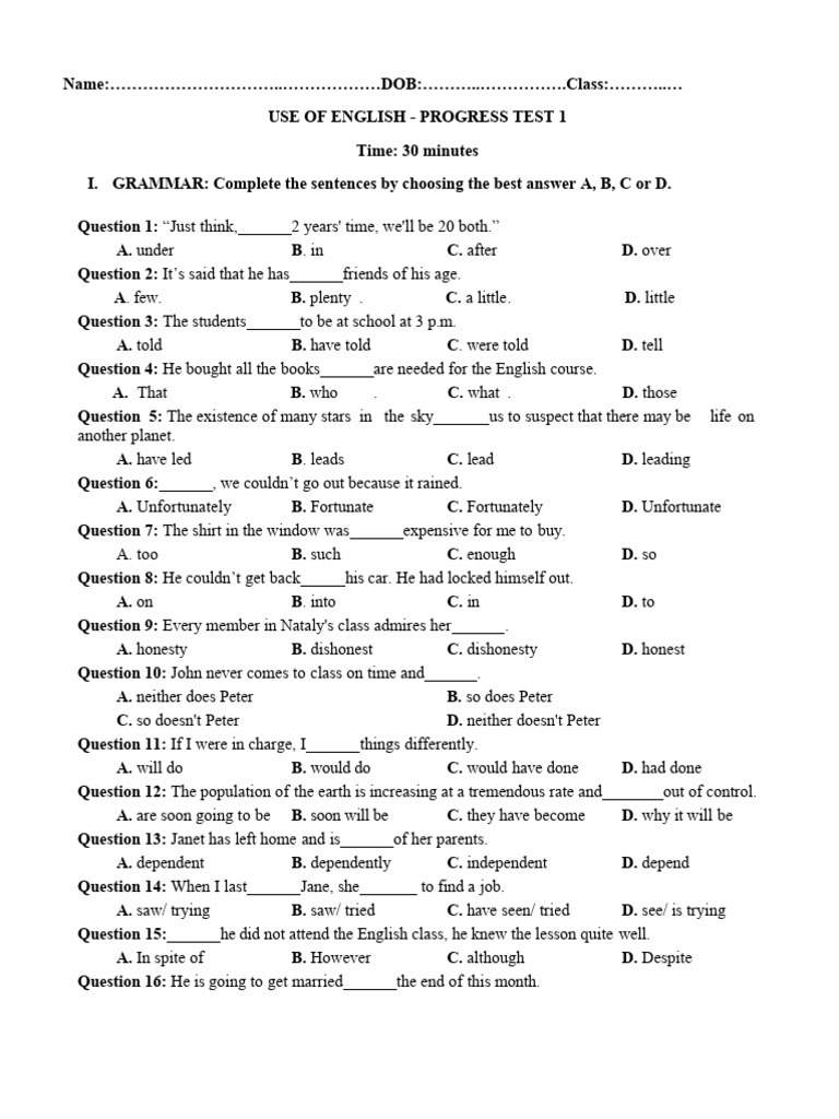 Use of English Progress 1 | PDF