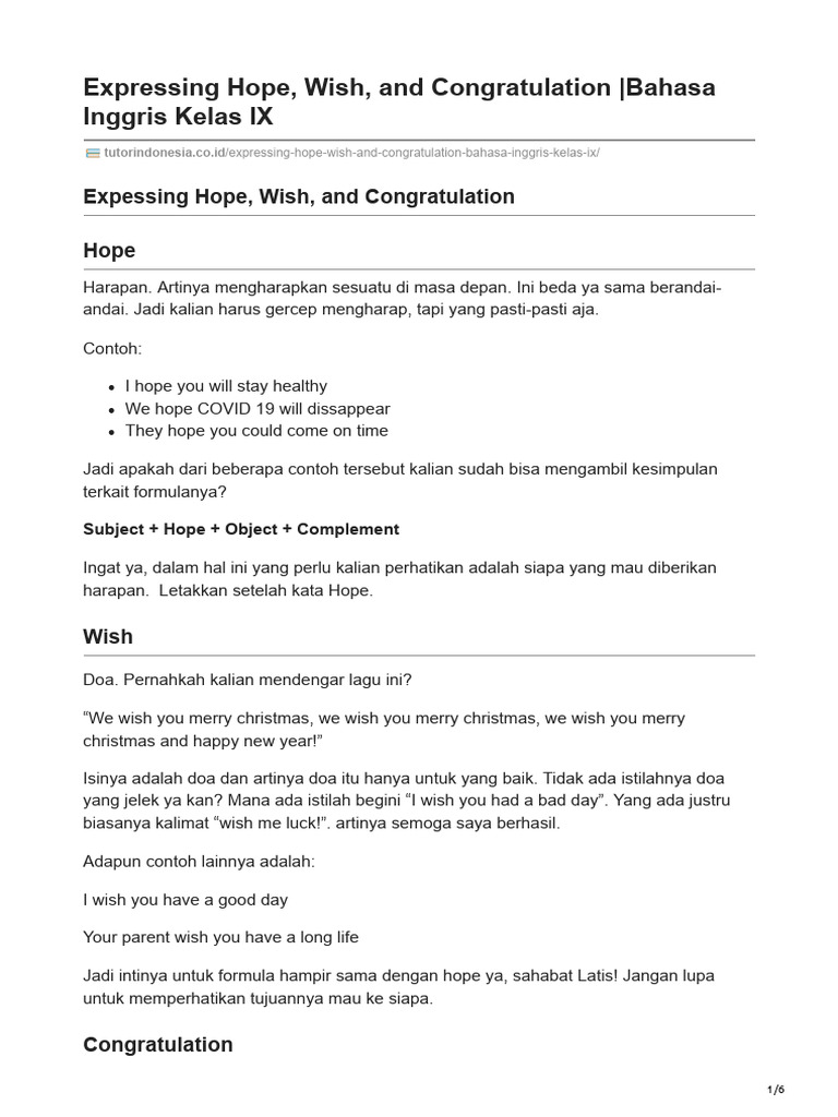 Tutorindonesia - Co.id-Expressing Hope Wish and Congratulation Bahasa Inggris Kelas IX | PDF ...