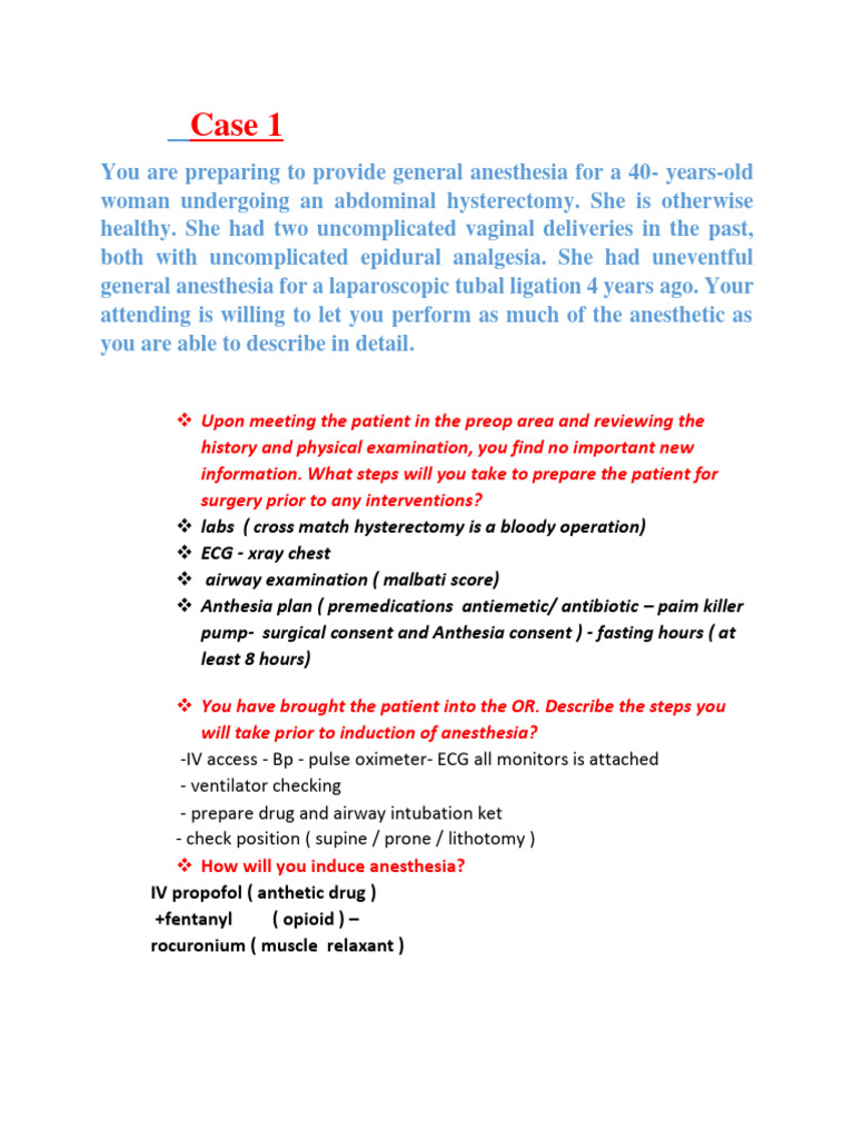 All Anthesia Cases Solved | PDF | Anesthesia | Medical Specialties