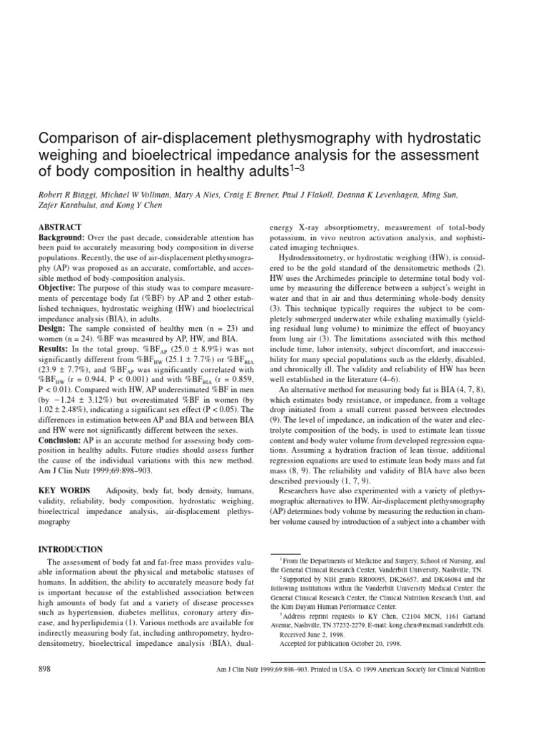 Comparison of Air Displacement Plethysmography With Hydr 1999 The ...