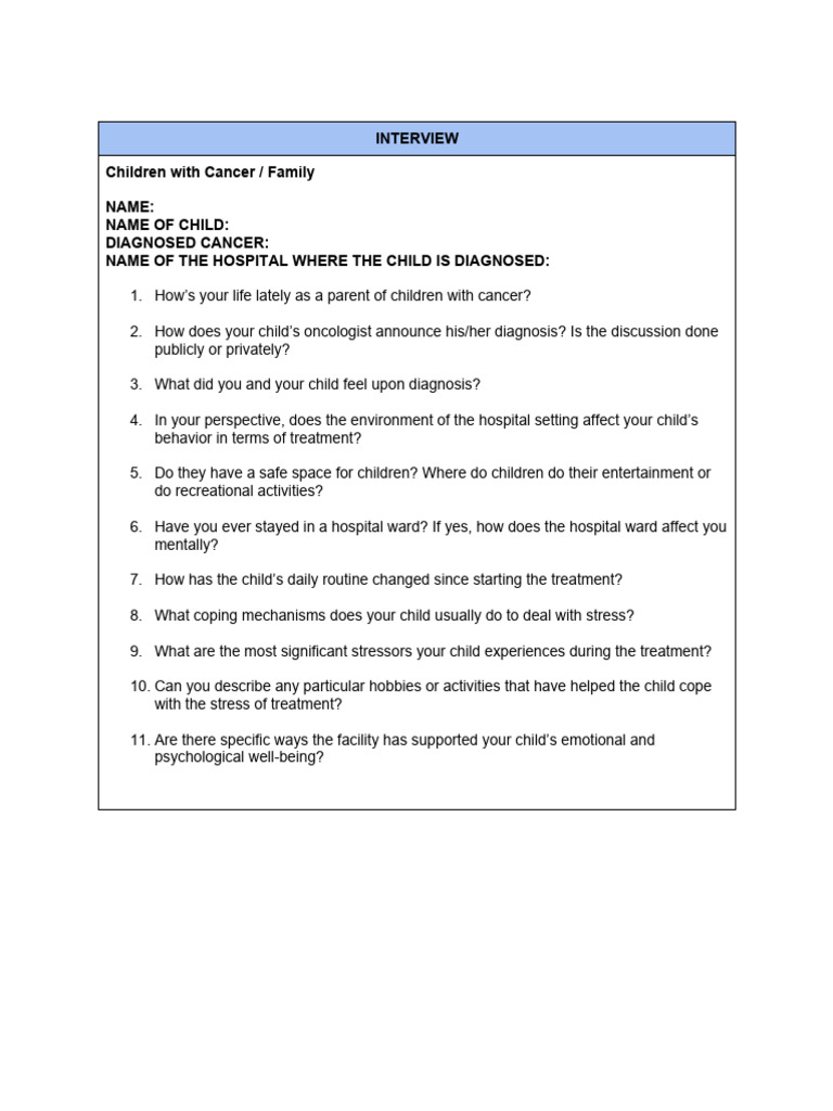 Patient Interview - Questionnaire | PDF | Lifestyle